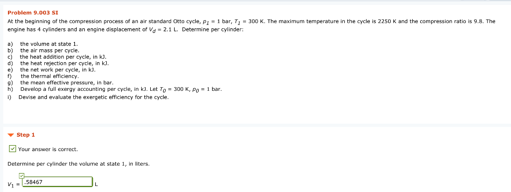 Solved Problem 9.003 SI At the beginning of the compression | Chegg.com