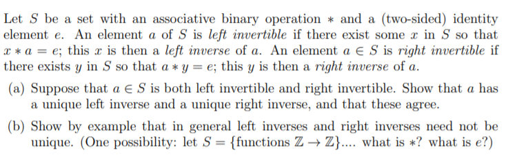 Solved a Let S be a set with an associative binary operation | Chegg.com