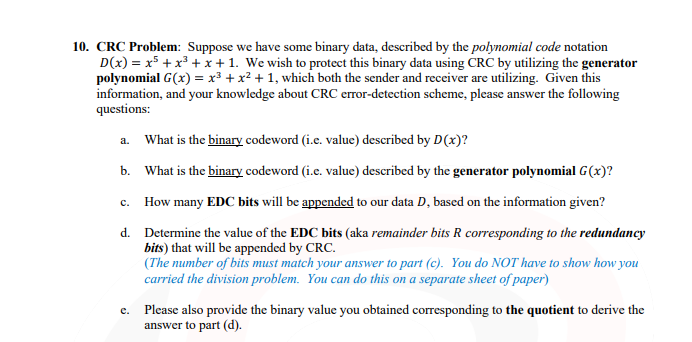 Solved 0. CRC Problem: Suppose we have some binary data, | Chegg.com