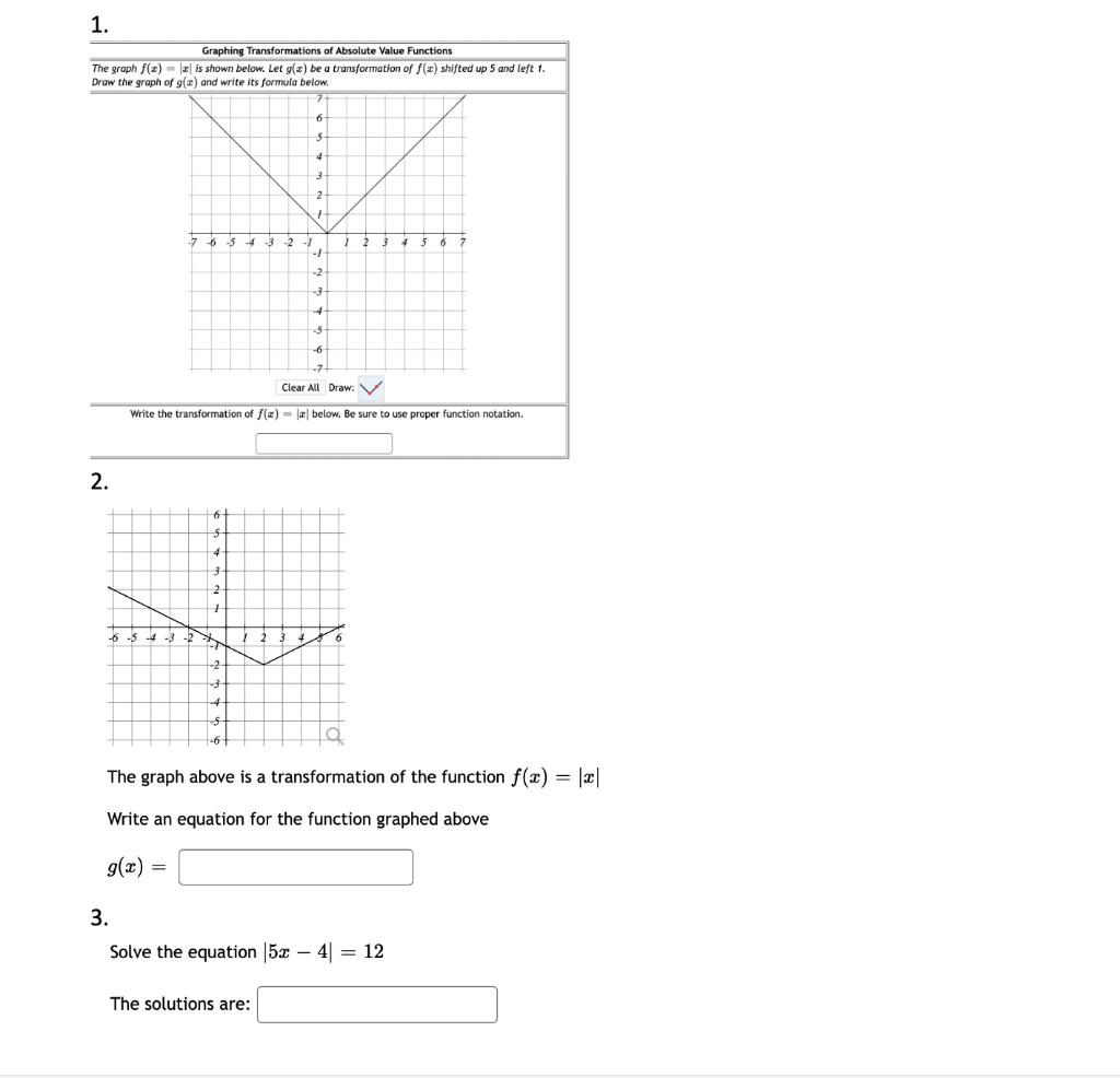 Solved 1 Graphing Transformations Of Absolute Value Chegg
