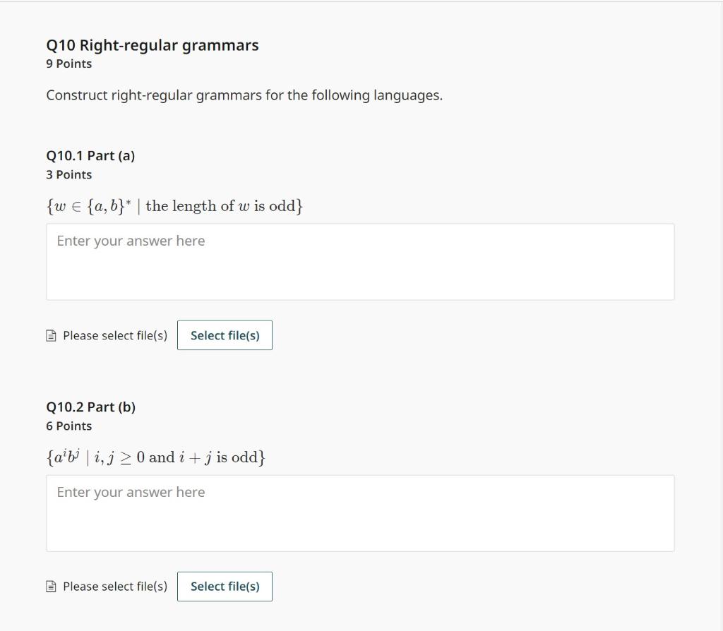 Solved Q10 Right-regular grammars 9 Points Construct | Chegg.com