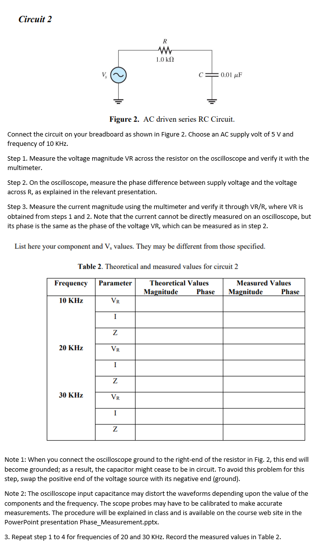 Solved Circuit 2 R W 1.0 k 2 V, C=0.01 MF Figure 2. AC | Chegg.com