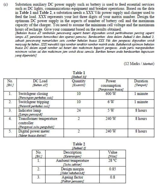 Substation auxiliary DC power supply such as battery | Chegg.com