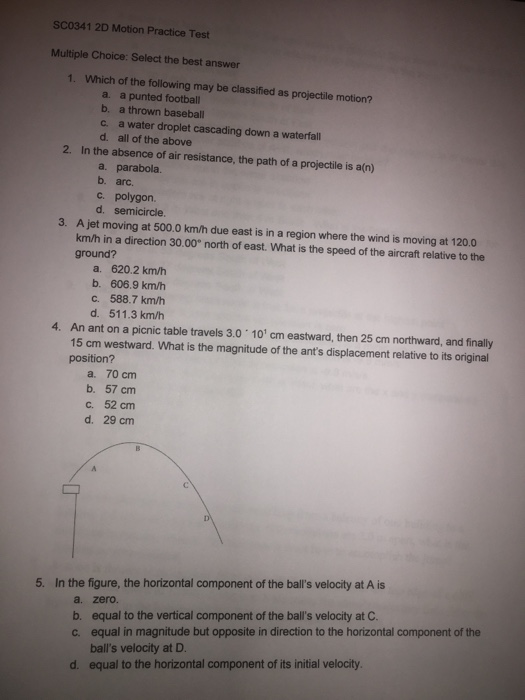 Solved SCO341 2D Motion Practice Test Multiple Choice: | Chegg.com
