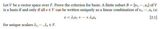 Solved Let V be a vector space over F. Prove the criterion | Chegg.com