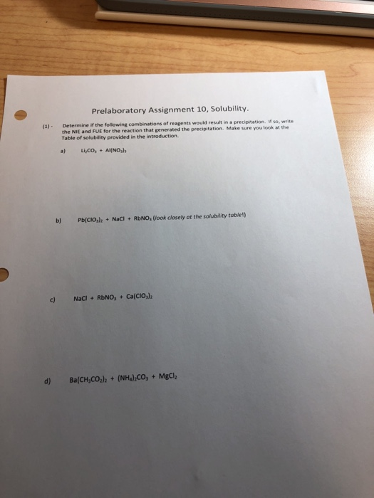 Prelaboratory Assignment 10, Solubility. (1) | Chegg.com