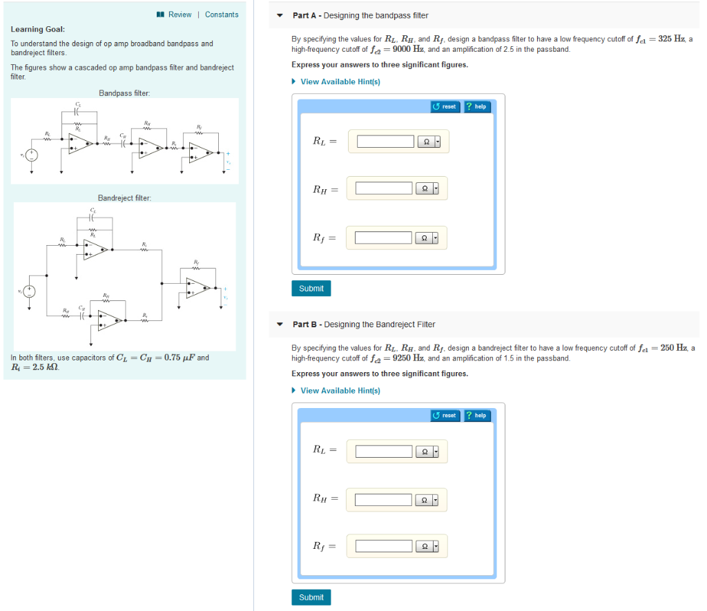 Solved Review|Constants Part A - Designing the bandpass | Chegg.com