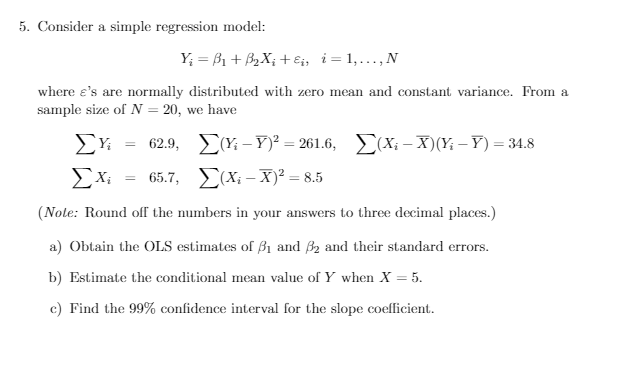 Solved 5. Consider a simple regression model: | Chegg.com