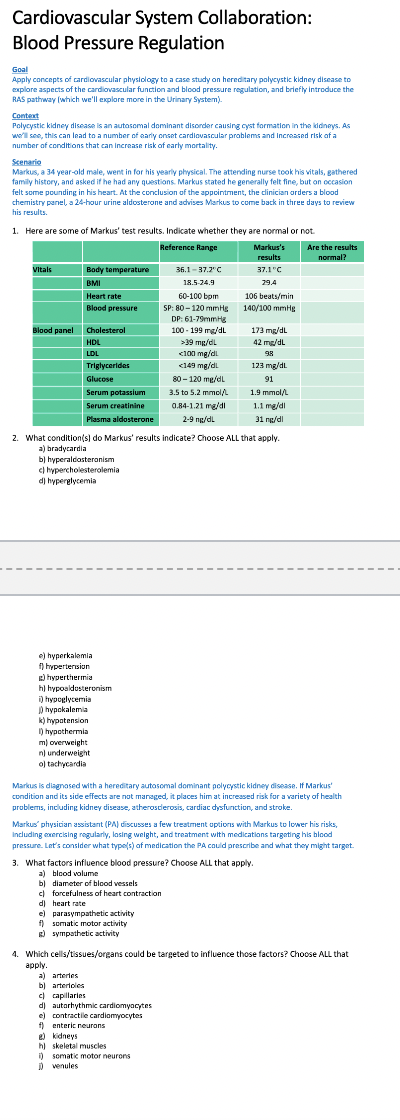 Solved Cardiovascular System Collaboration: Blood Pressure | Chegg.com