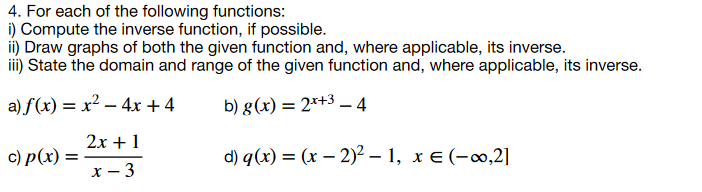 Solved 4. For each of the following functions: i) Compute | Chegg.com