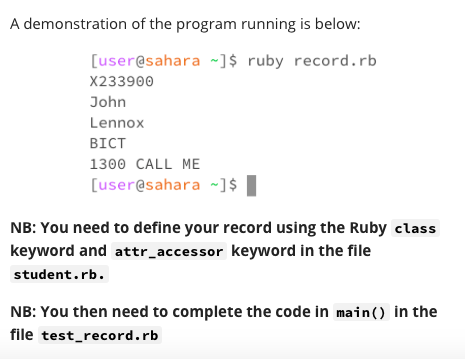 Solved Record declarations in Ruby Complete and use the | Chegg.com
