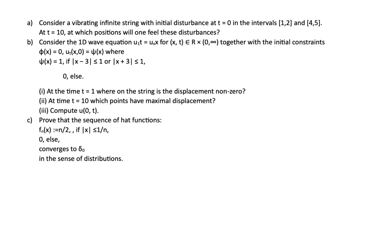 a) Consider a vibrating infinite string with initial | Chegg.com