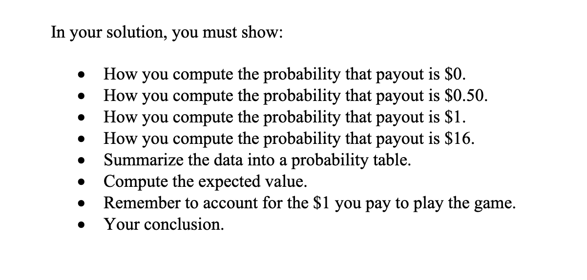 Solved A game of chance and the expected value Objective: | Chegg.com