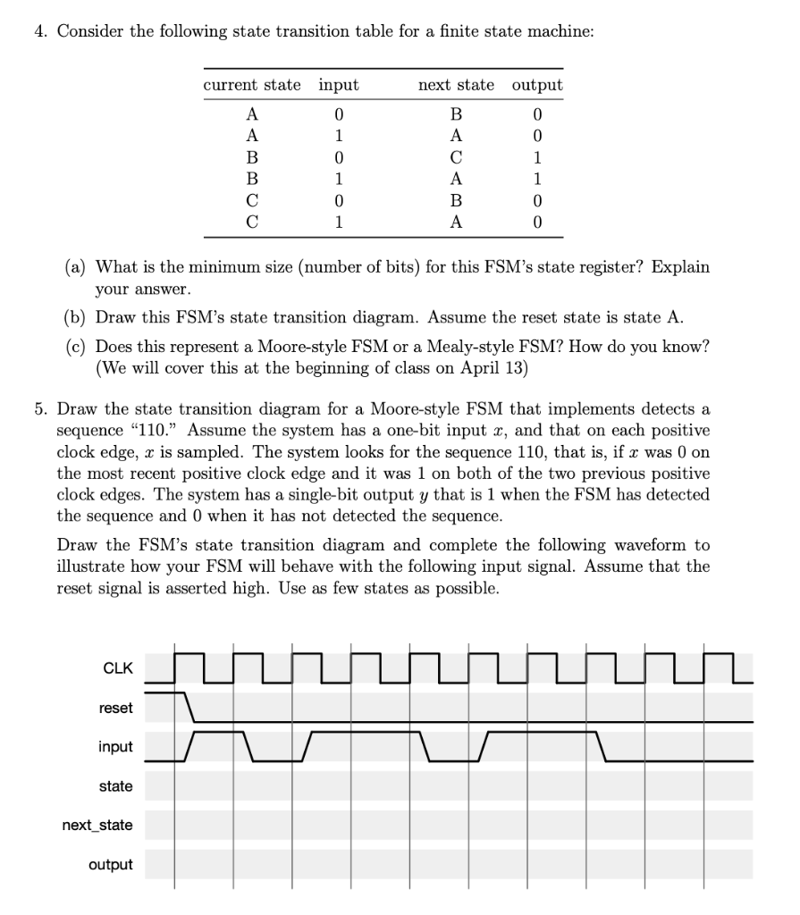 Solved 4. Consider the following state transition table for | Chegg.com