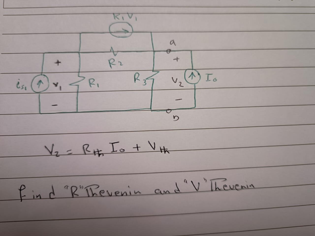 Solved V2=RHI0+VH find "R"Thevenin and | Chegg.com