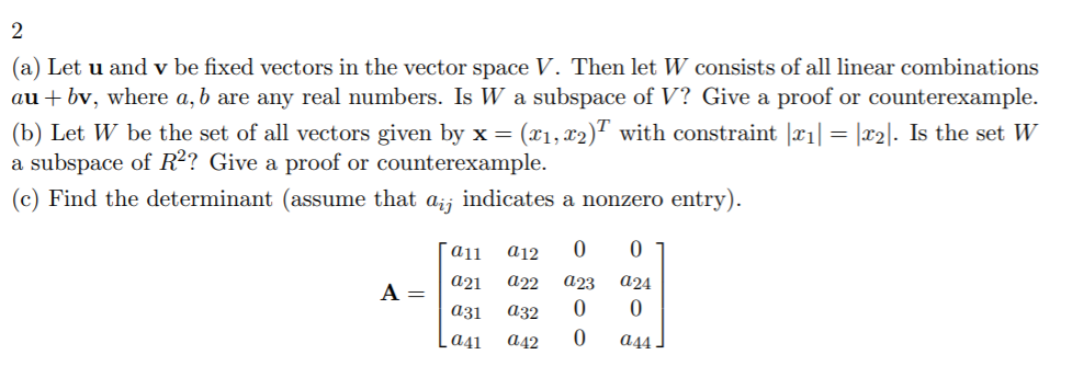 Solved 2 (a) Let u and v be fixed vectors in the vector | Chegg.com