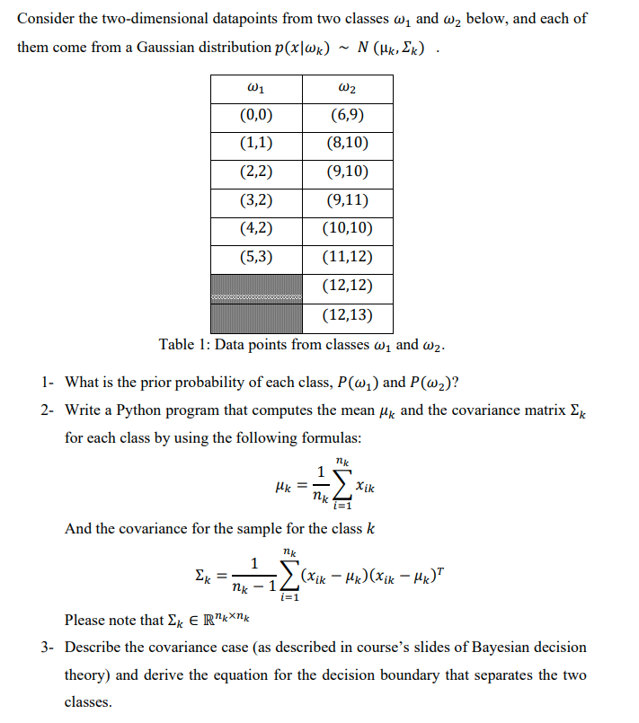 Solved Consider the two-dimensional datapoints from two | Chegg.com