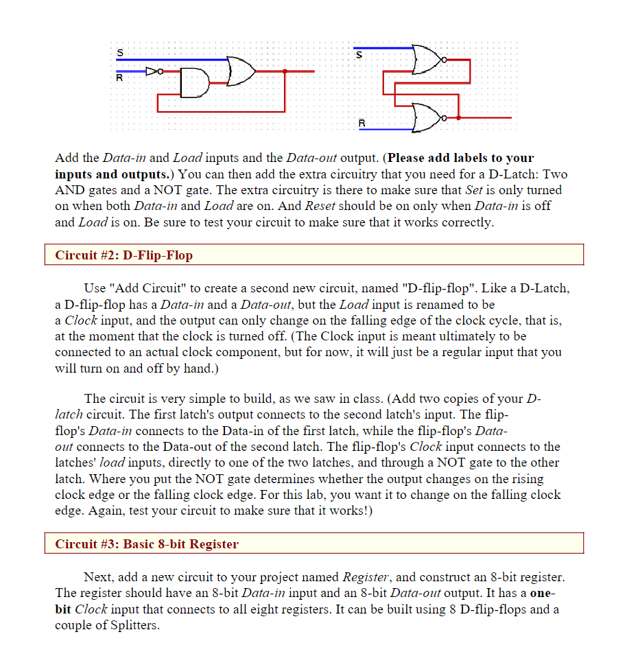 Solved Lab Memory Circuits In Logisim For This Lab You 