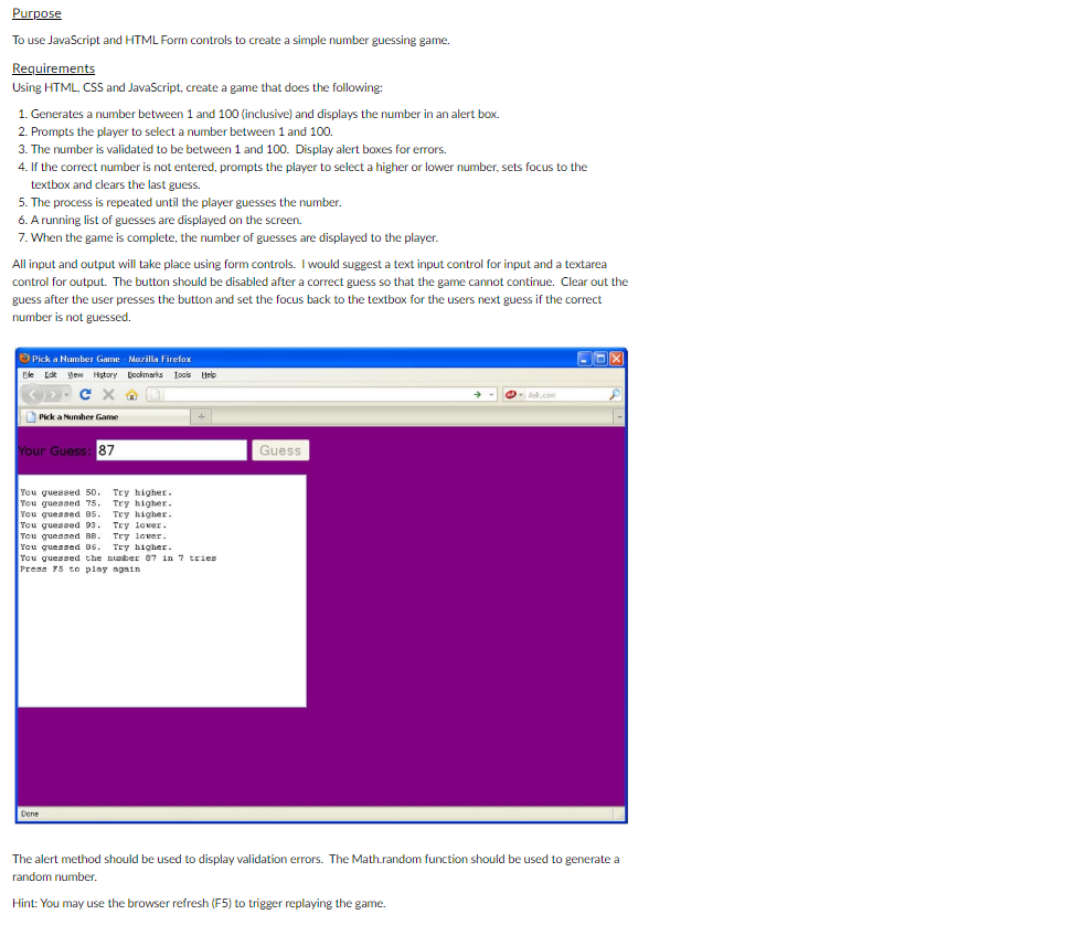 Solved use javascript/html please read the paragraph under 7 | Chegg.com
