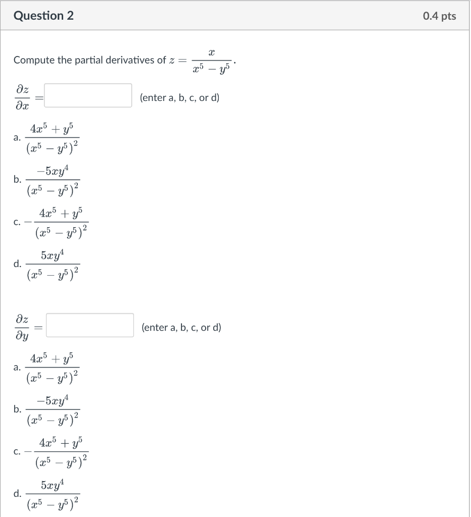 Solved Question 2 Compute the partial derivatives of | Chegg.com