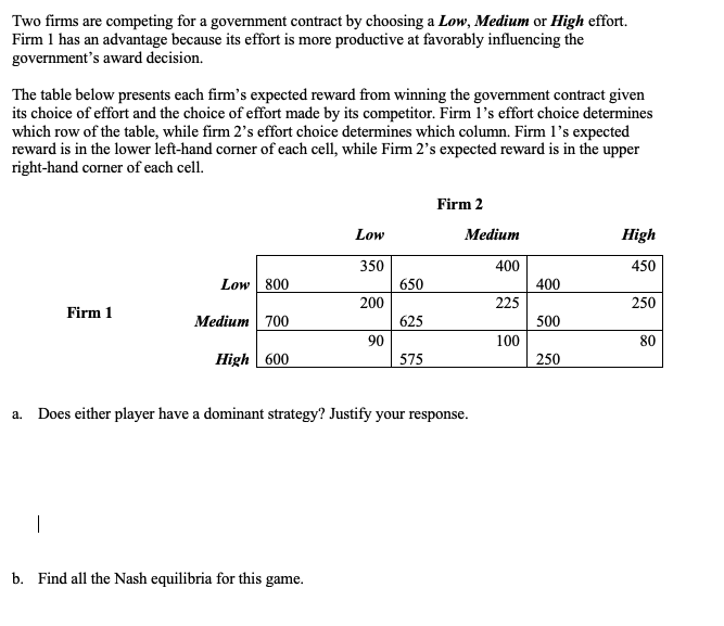 Solved Two firms are competing for a government contract by | Chegg.com