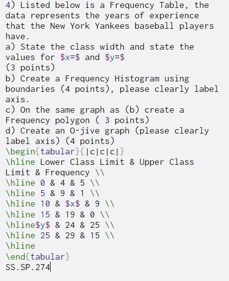 Solved 4) Listed below is a Frequency Table, the data | Chegg.com