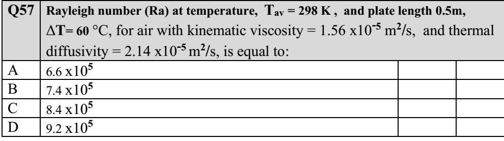 Solved = = Q57 Rayleigh number (Ra) at temperature, Tav = | Chegg.com