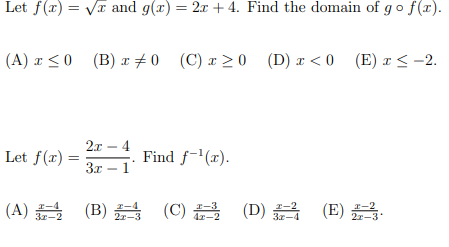 Solved Let f(x)=x and g(x)=2x+4. Find the domain of g∘f(x). | Chegg.com