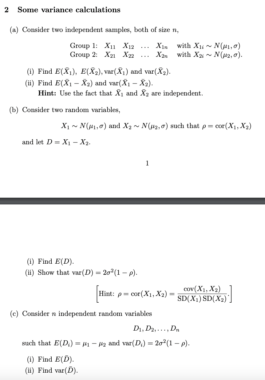 Solved 2 Some variance calculations (a) Consider two | Chegg.com