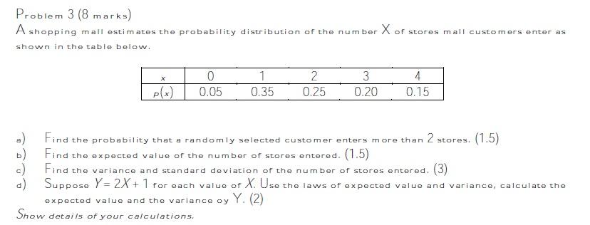 Solved Problem 3 ( 8 marks ) A shopping mall estimates the | Chegg.com