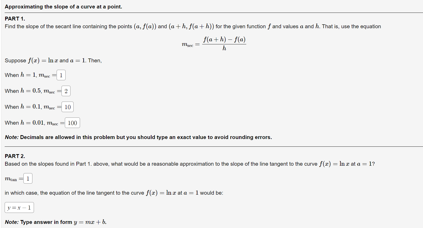 Solved Approximating the slope of a curve at a point.PART | Chegg.com