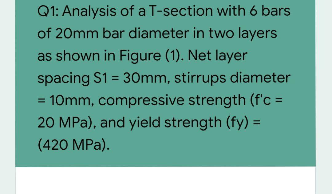 Q1: Analysis of a T-section with 6 bars of 20mm bar | Chegg.com