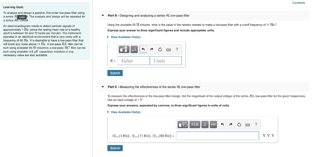 Solved Constants Part B - Designing and analyzing a series | Chegg.com