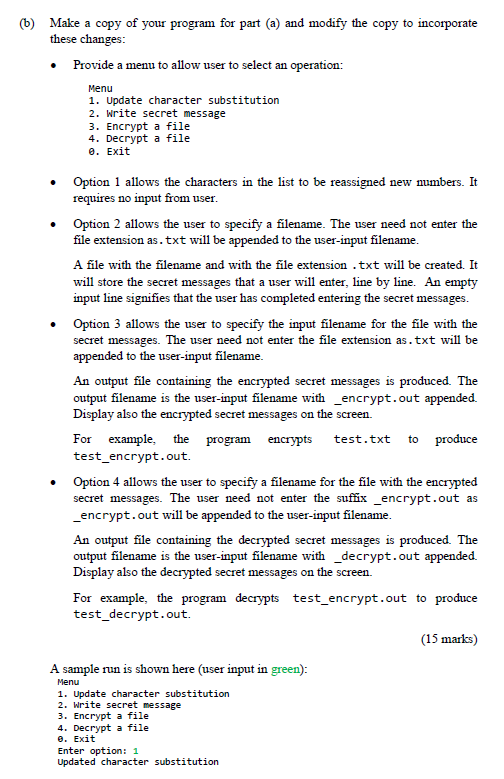 Solved 1. Update character substitution 2. Write secret | Chegg.com