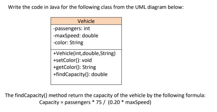 Solved Write the code in Java for the following class from | Chegg.com