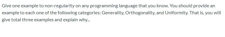 Solved Give one example to non-regularity on any programming | Chegg.com