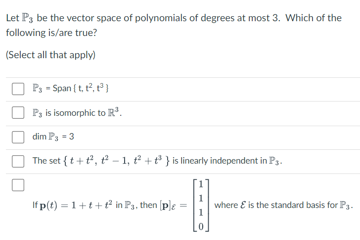 Solved Let P3 be the vector space of polynomials of degrees | Chegg.com