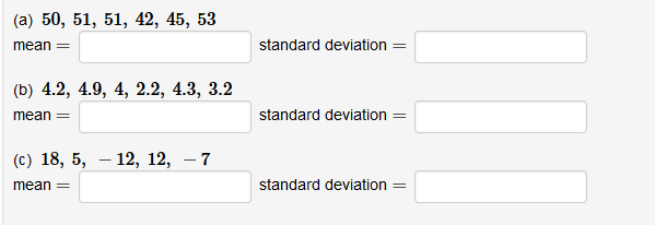 Solved For each of the given the data sets below, calculate | Chegg.com