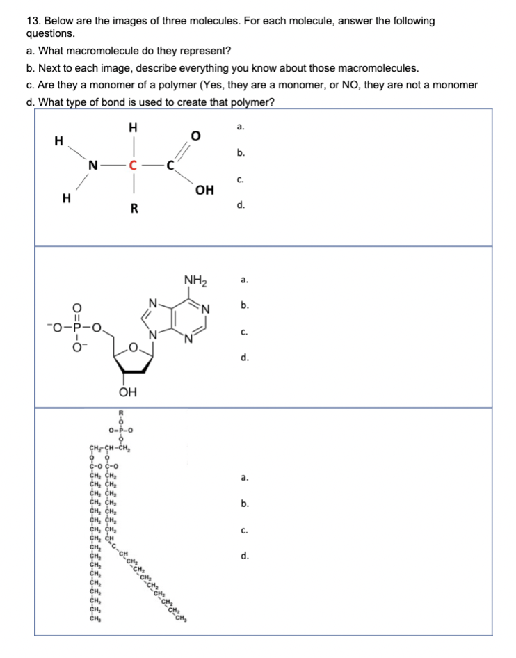Solved 13. Below are the images of three molecules. For each | Chegg.com