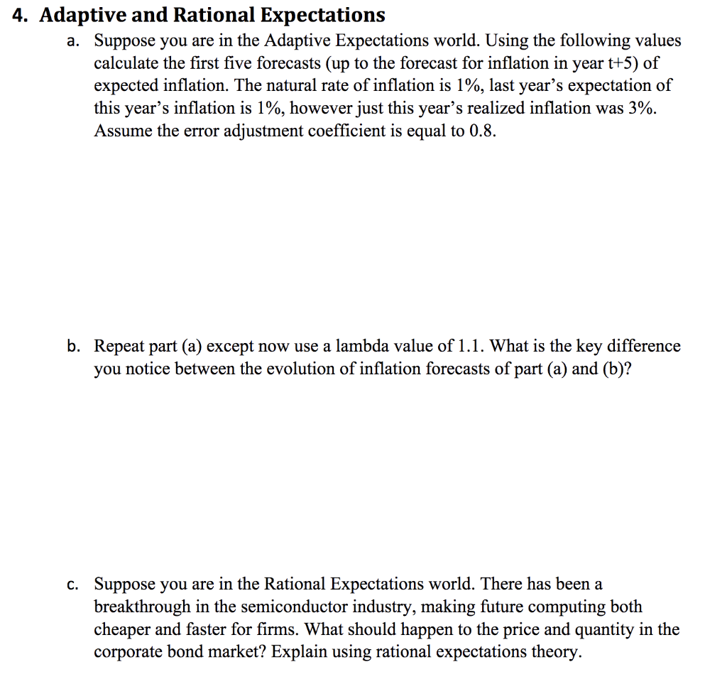 Solved 4. Adaptive and Rational Expectations a. Suppose you | Chegg.com