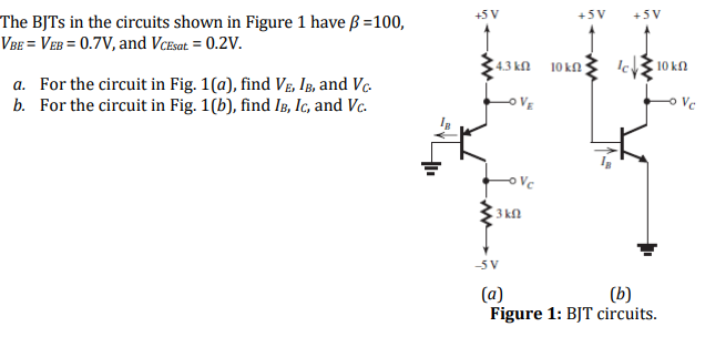 Solved +5V +5V The BJTs in the circuits shown in Figure 1 | Chegg.com