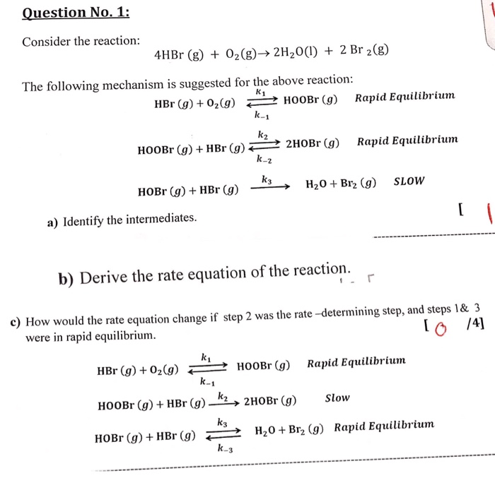 Solved Consider the reaction 4HBr (g) + 02(g)-> 2H20() 2 Br | Chegg.com