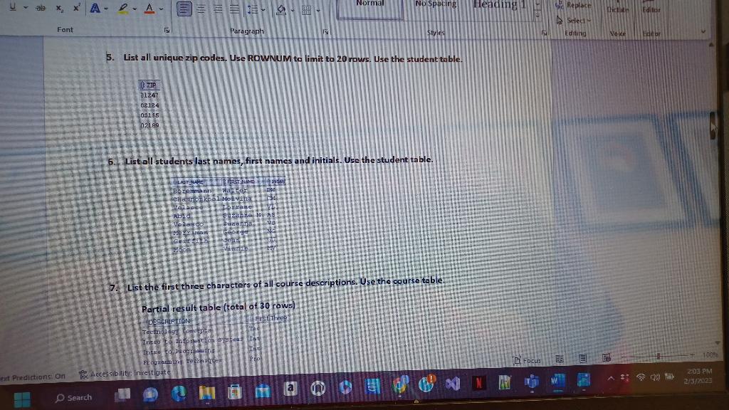 5. List all unique zip codes. Use ROWNuM to limit to | Chegg.com
