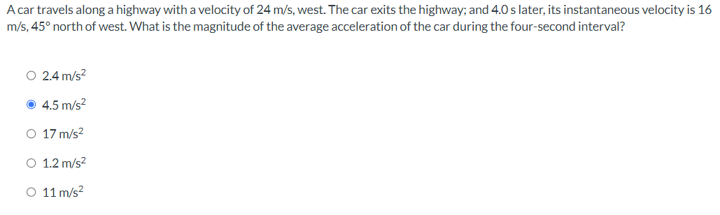 Solved A car travels along a highway with a velocity of 24 | Chegg.com