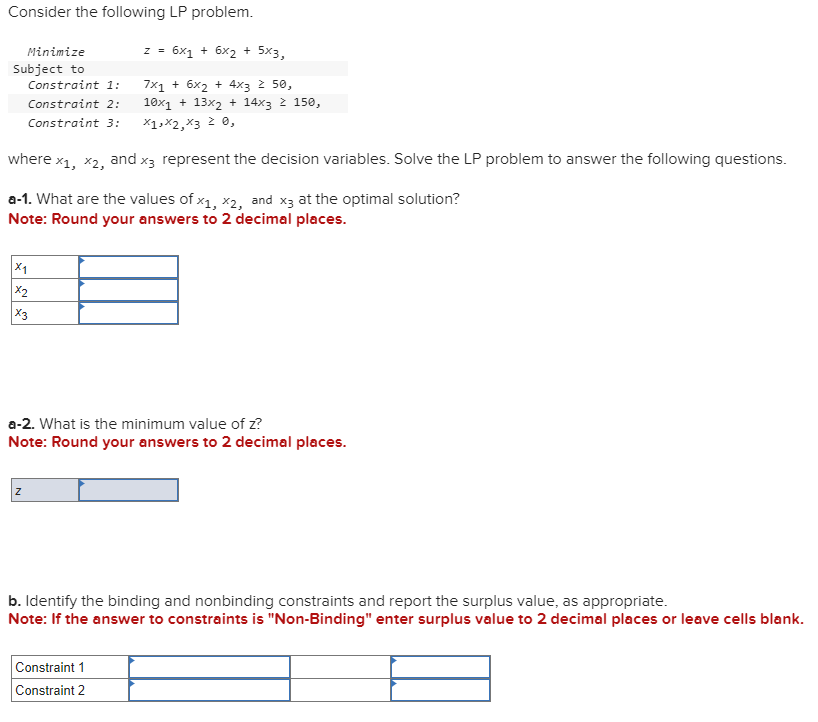Solved Consider the following LP problem. where x1,x2, and | Chegg.com