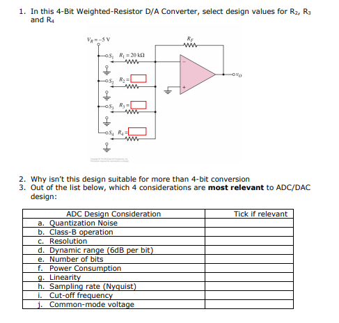 Solved 1. In this 4-Bit Weighted-Resistor D/A Converter, | Chegg.com