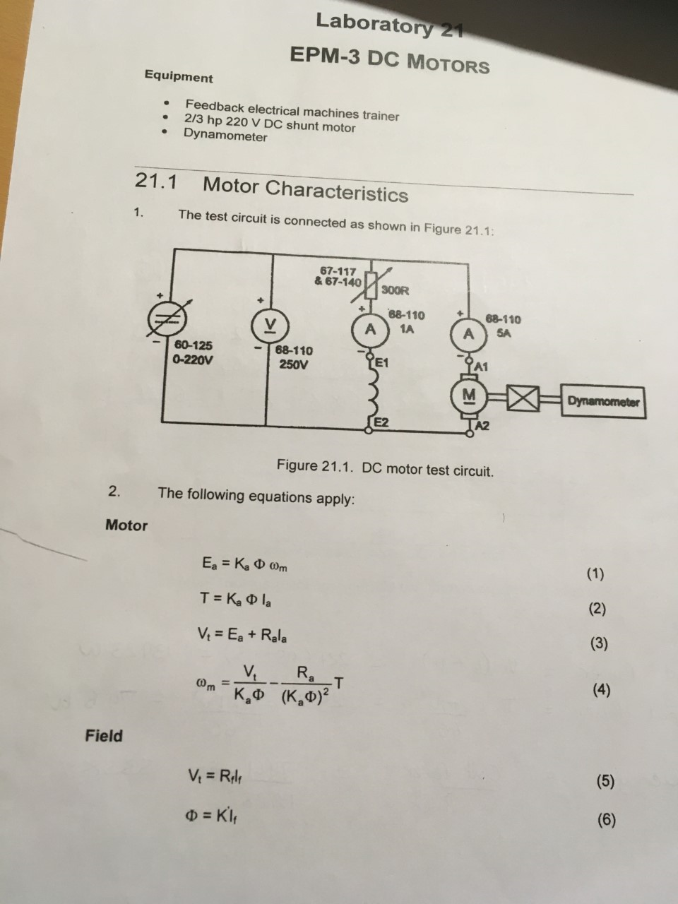 Solved Laboratory 21 EPM-3 DC MOTORS Equipment Feedback | Chegg.com