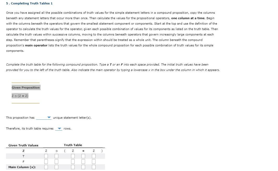 5. Completing Truth Tables 1 Once you have assigned | Chegg.com