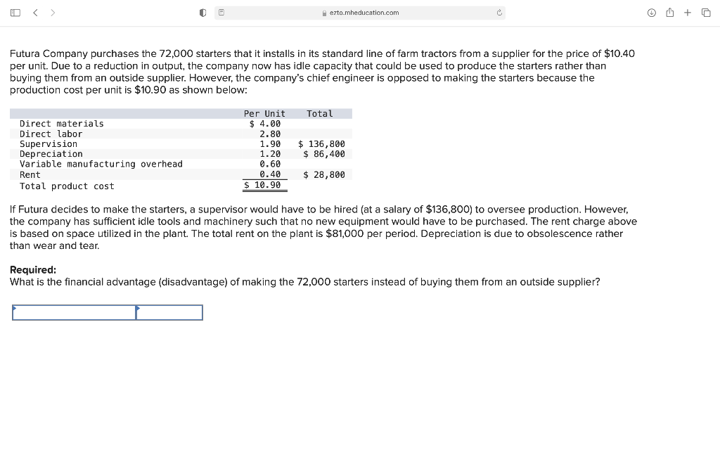 Solved OD ezto.mheducation.com @ 3 + Futura Company | Chegg.com