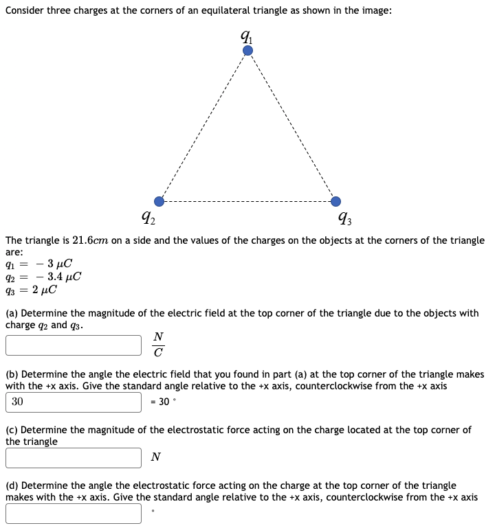 Solved Consider three charges at the corners of an | Chegg.com